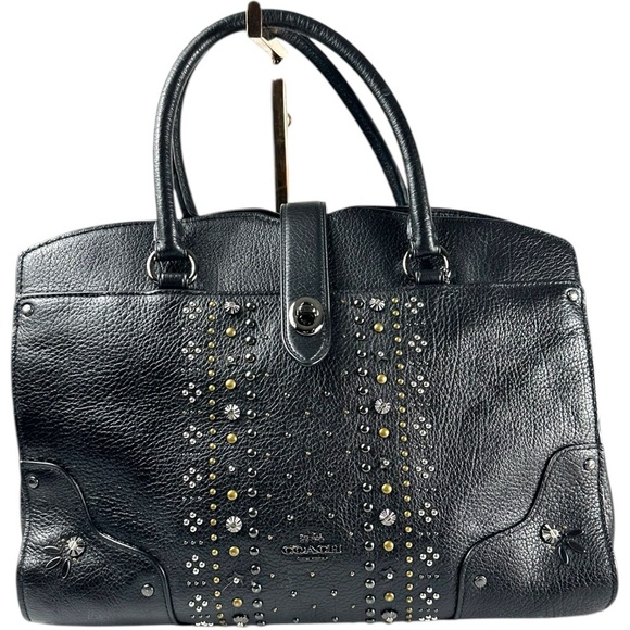 Coach | Bags | Coach Bandana Rivets Mercer Satchel 3 In Polished Black ...